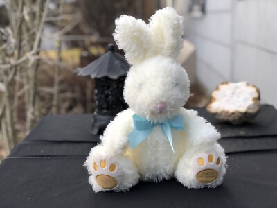 FAO Schwarz White Bunny Rabbit w/ Blue Ribbon Easter Toy Cute & Soft ...