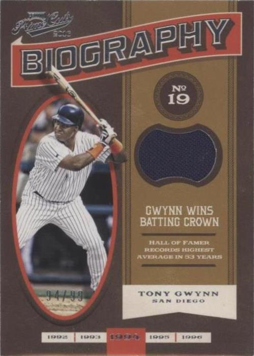 2016 Panini Prime Cuts - Biography Relics Tony Gwynn #BIO-TG /99 (MEM ...