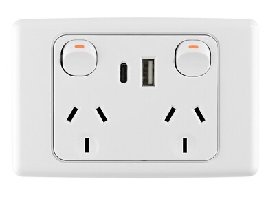 Deta DOUBLE POWER POINT 10A 240V With 3.4A USB C & A Charger WHITE ...
