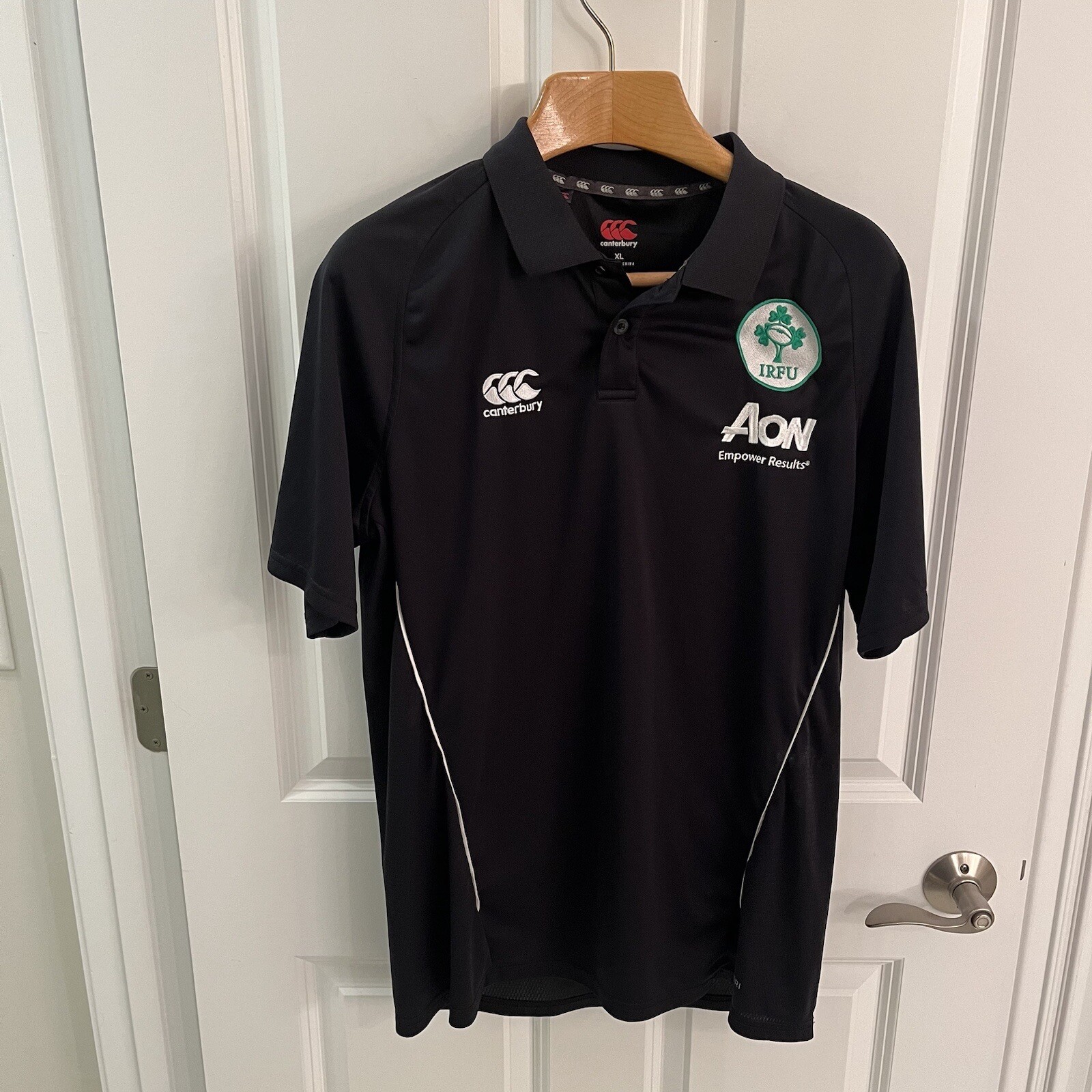 IRFU Union Canterbury Rugby Jersey Polo Men Large L Black Aon Ireland ...