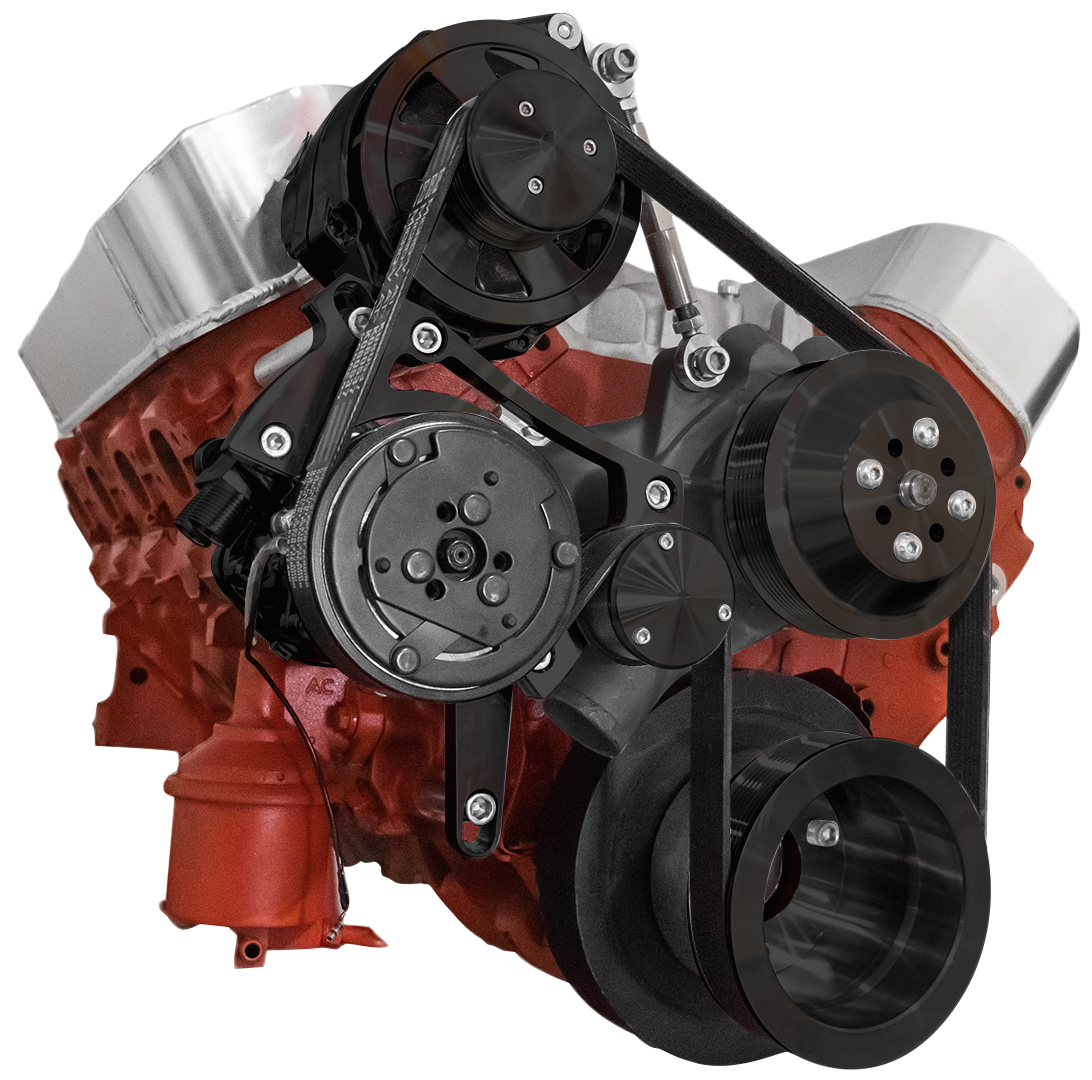 Black Big Block Chevy Serpentine Conversion Kit Mid-Mount AC ALT 396 ...