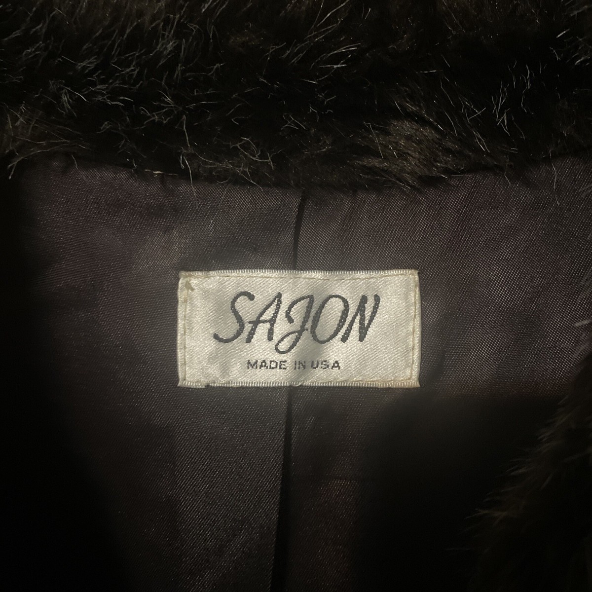 Vintage Sajon Brown Faux Fur Coat womens Large/XL Made In Vintage Sajon Brown Faux Fur Coat womens Large/XL Made In