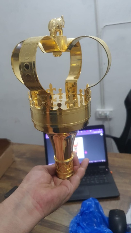Royal Small Crown Mace Gold Plated Black Shaft 3 Parts Long Mace | eBay