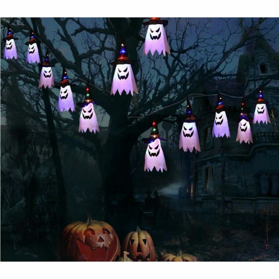 5X Halloween LED Witch String Hanging Glowing Ghost Party Hat Lantern ...