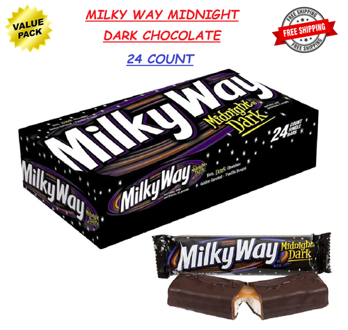 MILKY WAY MIDNIGHT Dark Chocolate, Caramel Nougat Candy Bars 1.76Oz (24 ...