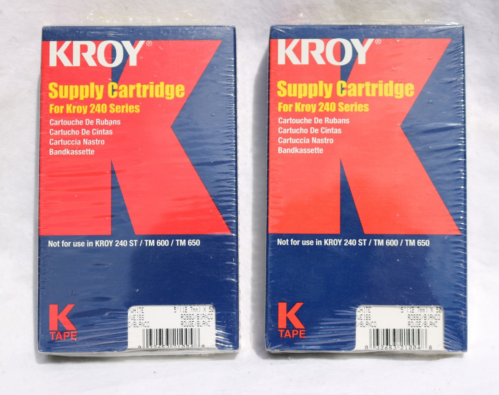 Two (2) KROY Labeling Supply Cartridge 240 Series RED on WHITE P/N ...