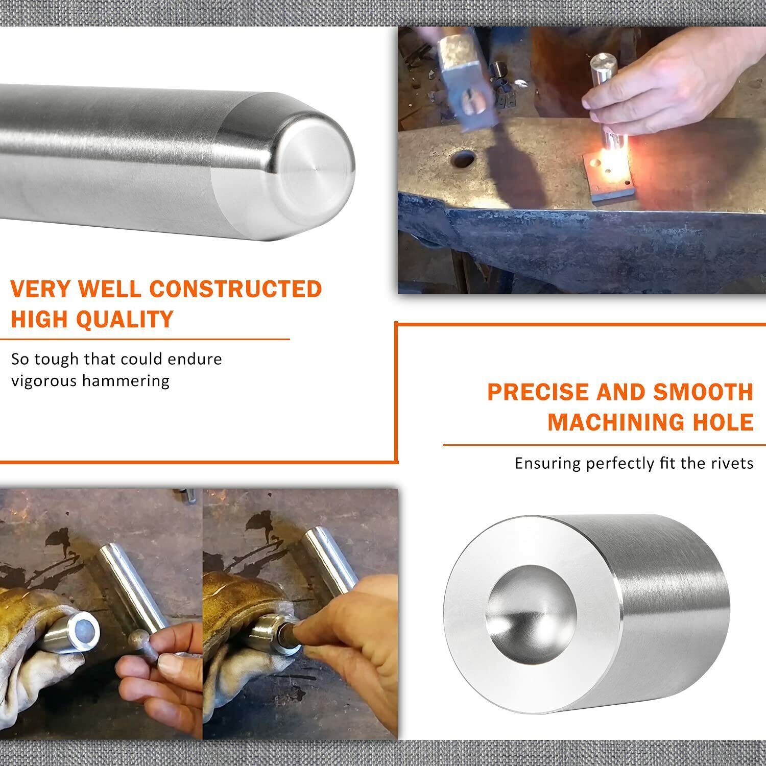 Blacksmith Rivet Doming Heading Bucking Tool Kit 1/4" Shaft 1/2" Head 5 ...