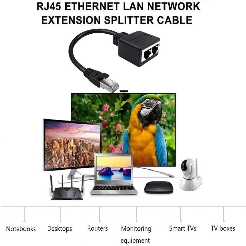 🔥Ethernet Splitter RJ45 1 Male to 2 Female LAN Ethernet Cable Splitters ...