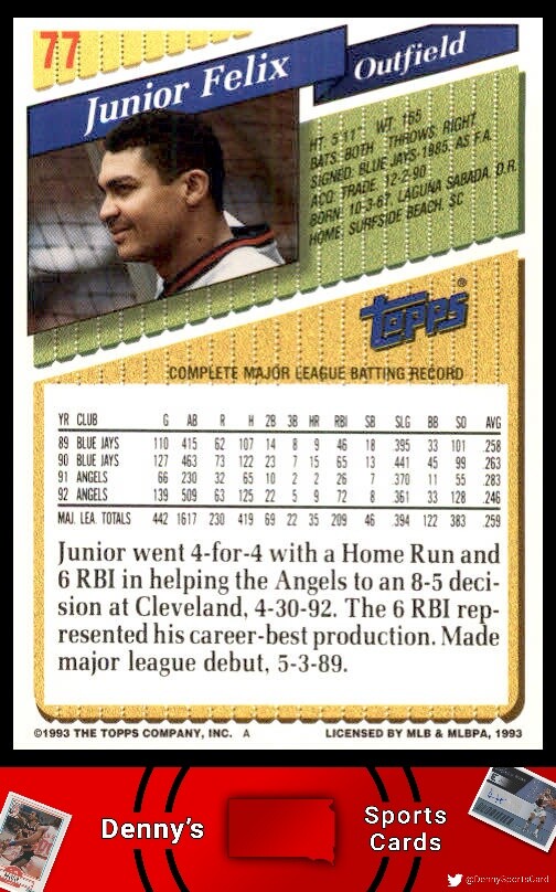 1993 Topps #77 Junior Felix California Angels Baseball Card | eBay