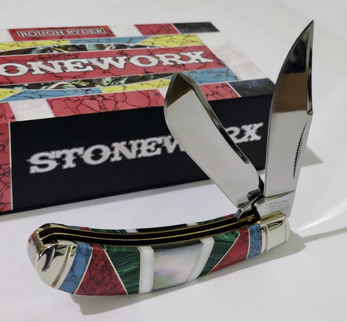 TURQUOISE MALACHITE STONEWORX M.O.P. HUNTING POCKET KNIFE W/ DISPLAY ...