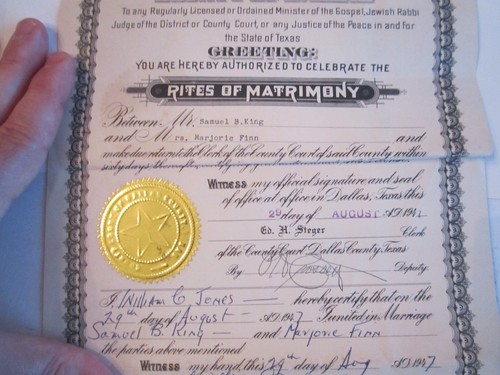 1947 MARRIAGE LICENSE - STATE OF TEXAS - DALLAS COUNTY - SPECTACULAR ...