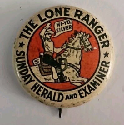 VINTAGE ADVERTISING THE LONE RANGER CARTOON SUNDAY HERALD PINBACK ...
