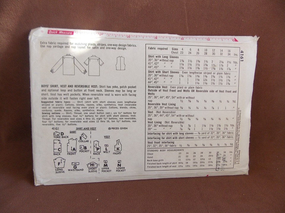 Vtg Simplicity Boys Shirt & Reversible Vest Size 16 Uncut Pattern 4161 ...