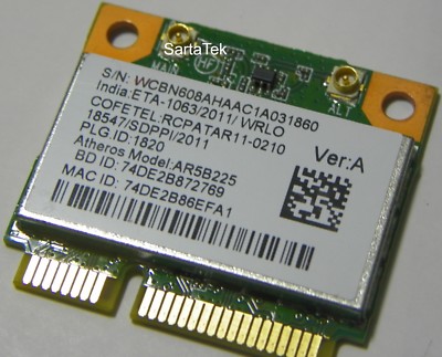 Atheros AR5B225 802.11B/G/N WLAN Bluetooth 4.0 PCIe Half Lite-On ...
