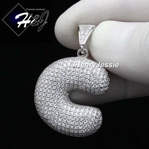 925 STERLING SILVER ICED CUBIC ZIRCONIA BUBBLE INITIAL LETTER "C ...