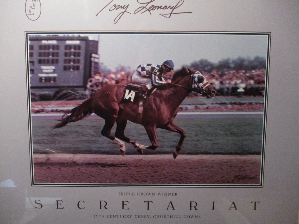 1973 Secretariat Poster Tony Leonard Triple Crown, hand-signed, light ...