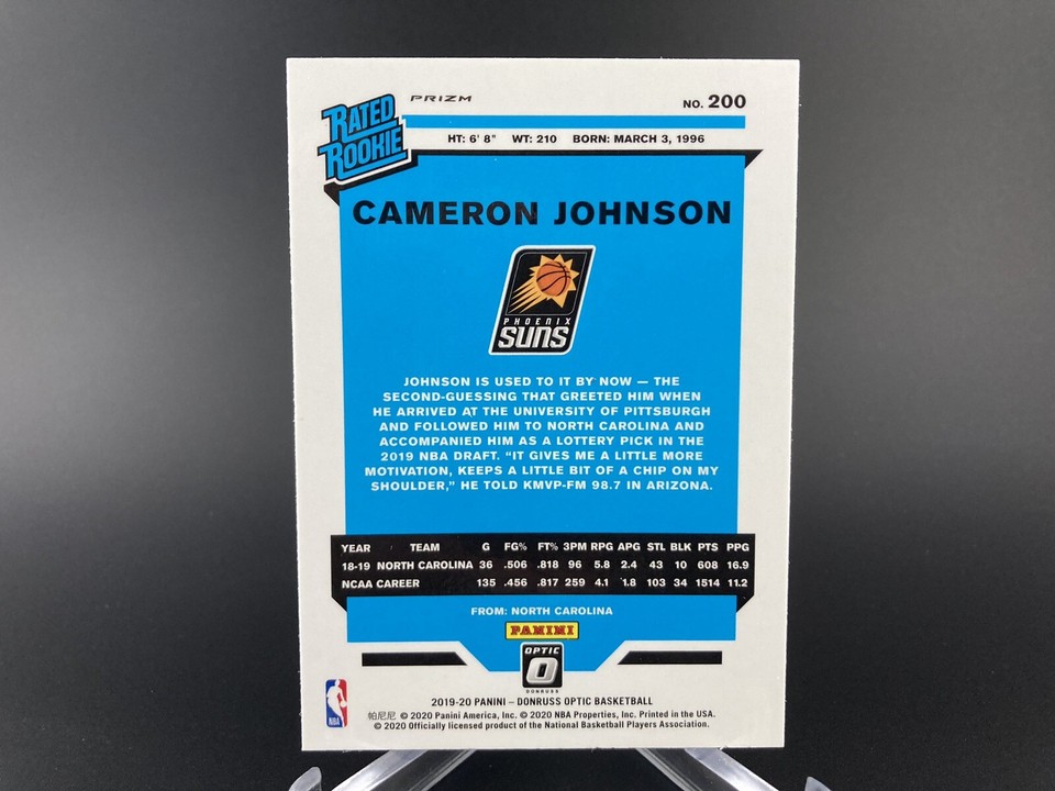 Cameron Johnson 2019-20 Panini Donruss Optic #200 Silver Prizm Rookie ...