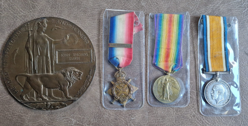 1914 Trio, Clasp & Plaque 8195 Sjt John Thomas Smith 1st Batt North ...