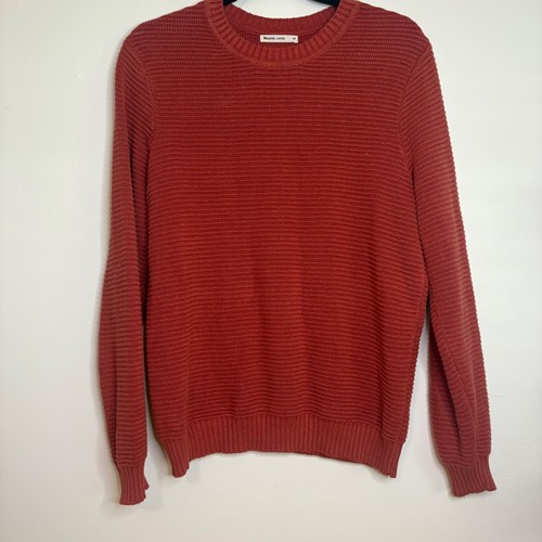 Marine Layer Cotton Knit Sweater Textured Crew Neck Pullover Rust Red M ...