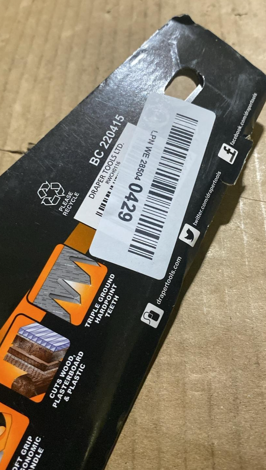 Draper Venom 8ppi/7tpi Tool Box S*aw First Fix Triple Ground 350mm DIY ...