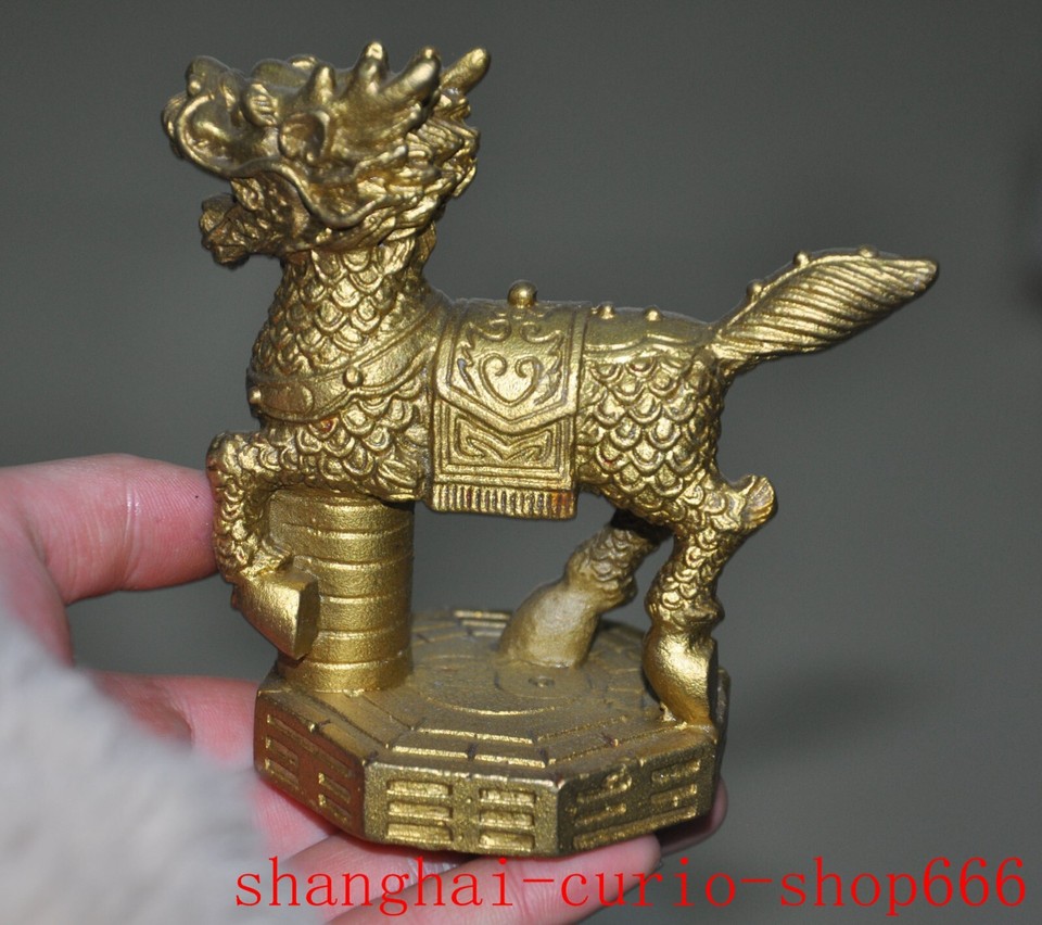 4"Ancient dynasty bronze fengshui kylin Kirin Chi-Lin Kilin Qilin ...