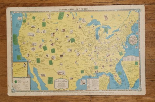 Vintage Denoyer-Deppert Pictoral Map Depicting the Literary Dev. of the ...