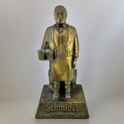 VINTAGE SCHMIDT'S BEER & ALE BRONZED METAL BARTENDER STATUE BAR Straw ...