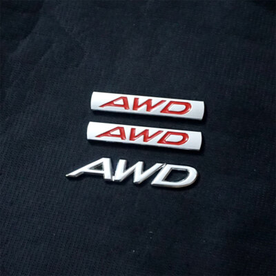 1x Chrome + 2x Silver Red AWD Metal Emblem Decal Sticker Badge 3D Speed ...