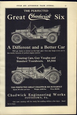 1909 PAPER AD CAR AUTO Great Chadwick Six Automobile Runabout Selden ...