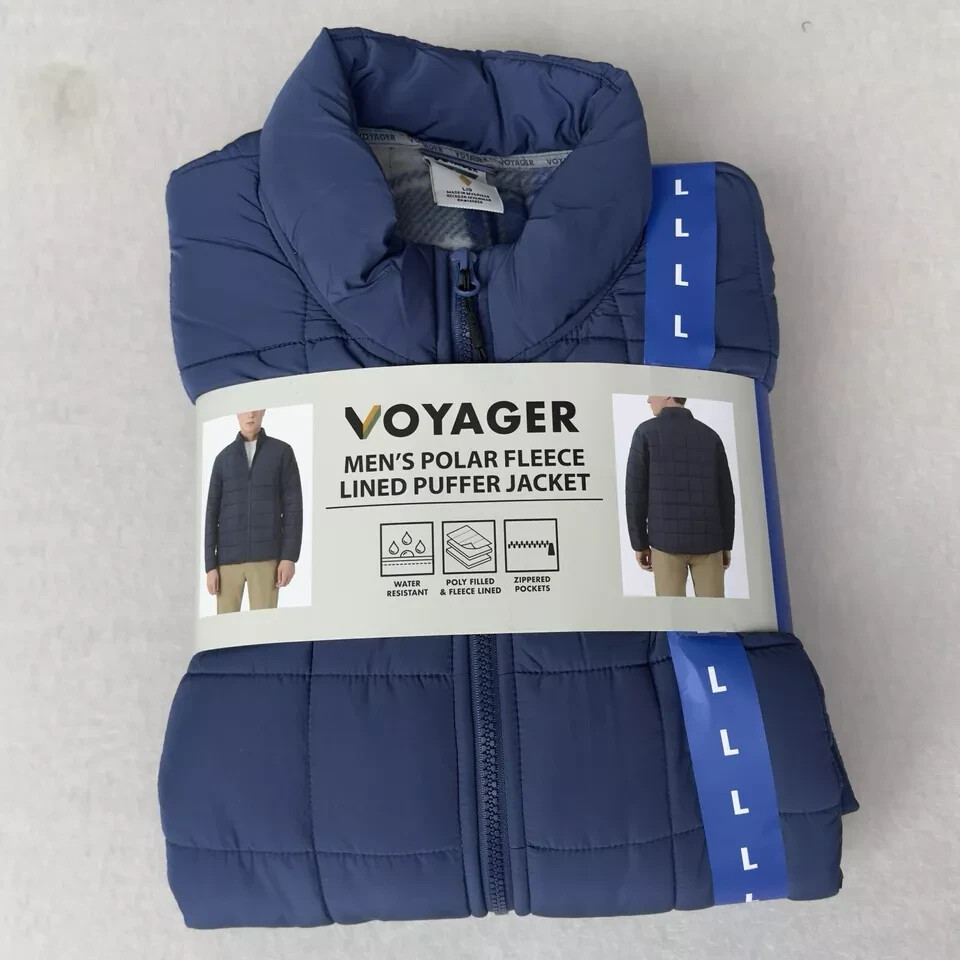 NEW Voyager Men's Polar Fleece Quilted Lined Puffer Jacket - Blue ...