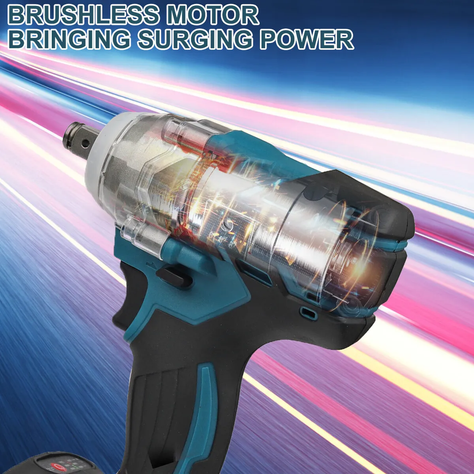 Cordless Electric Impact Wrench Gun 1/2'' High Power Driver with Li-ion ...