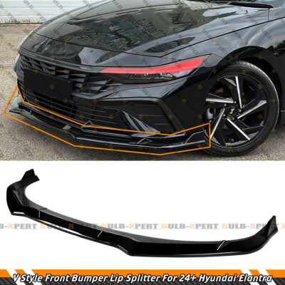 FOR 2024-25 HYUNDAI ELANTRA SE SEL GLOSS BLACK V STYLE FRONT BUMPER LIP ...