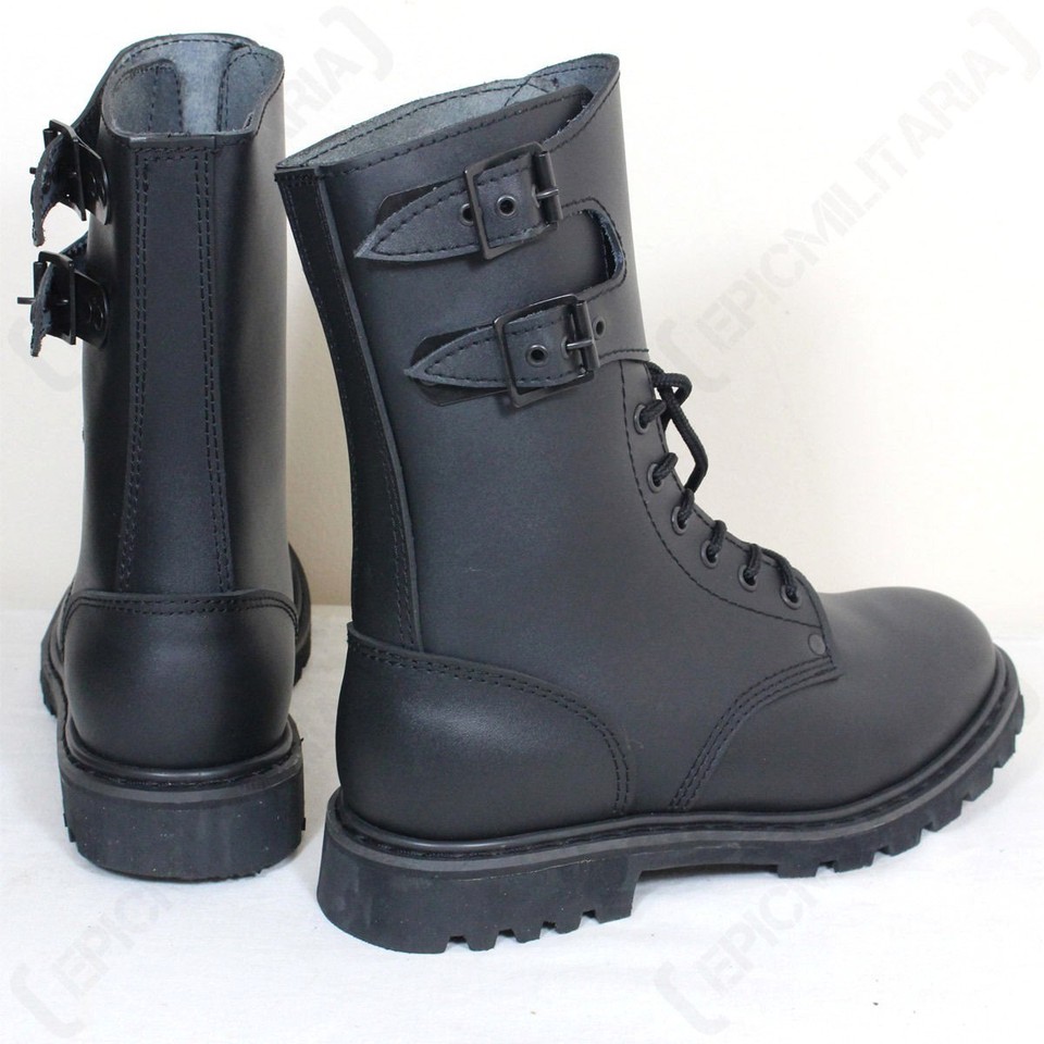 Black Leather French Army Ranger Buckle Boots - Mens Combat Military ...