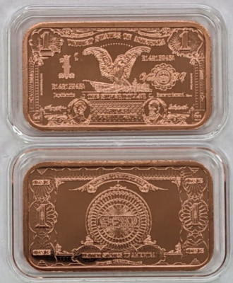 1x 1 oz 999 Fine Copper "Black Eagle Bank Note" Design US Art Bar in ...