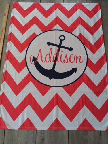 Red And White Baby Blanket With Anchor Name Addison | eBay