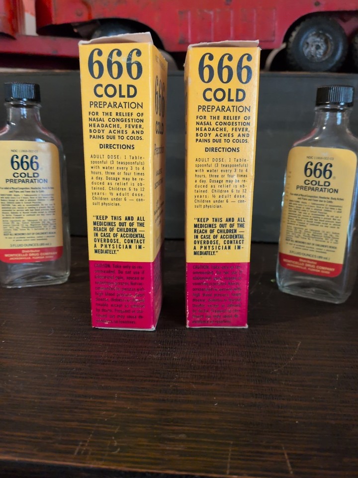 Two Vintage 666 Cold Preparation Bottles & Boxes ~ 3oz ~ Jacksonville ...