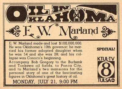 1975 KTUL TV AD OIL IN OKLAHOMA E.W. MARLAND REPORTER BOB GREGORY ...