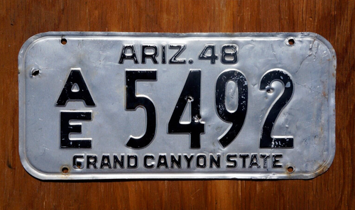 1948 ARIZONA License Plate # AE - 5492 - GRAND CANYON STATE | eBay