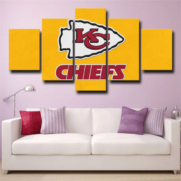NFL Football Team Kansas City Chiefs Yellow Logo 5 Piece Panel Canvas ...