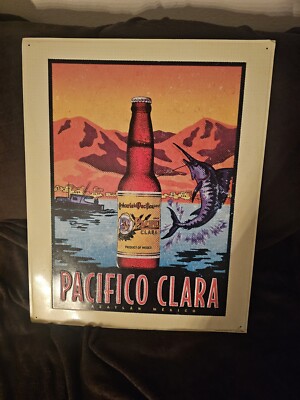 CERVEZA PACIFICO CLARA tin sign MAZATLAN Mexico metal 21x26 beer bar ...