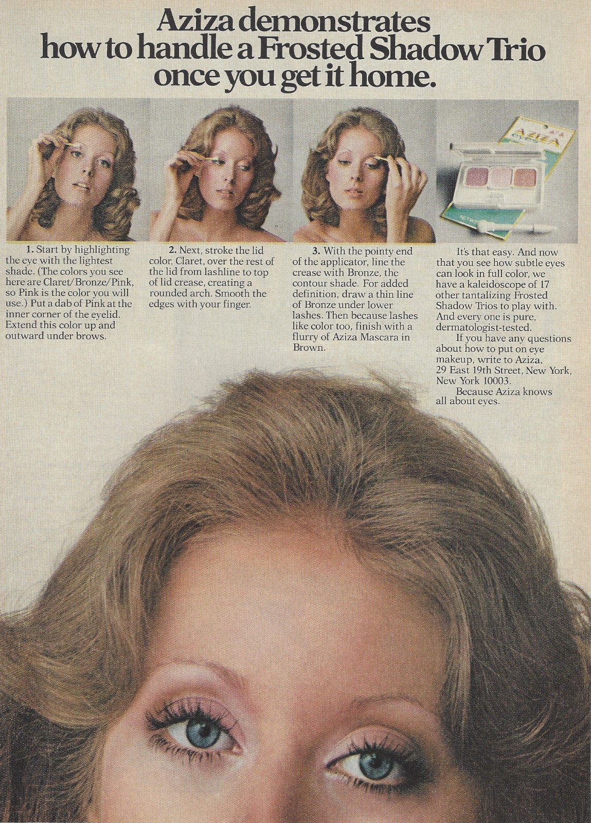 1973 Aziza Frosted Shadow Cosmetics Makeup vintage print ad 70's ...