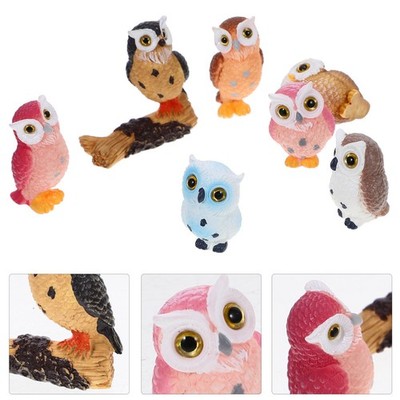 7 Pcs Cartoon Owl Sculptures Resin Mini Owls Desktop Decor Ornaments ...