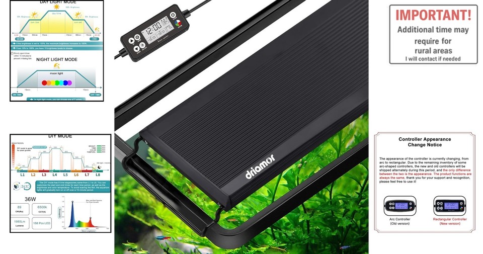 Energy Efficient 36W LED Aquarium Light with Adjustable 10-Level ...