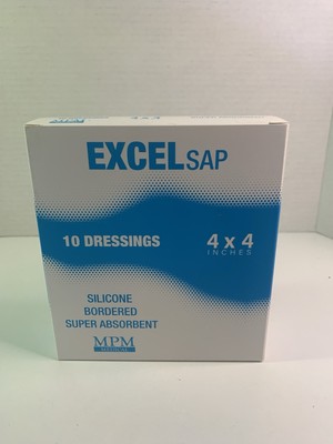 Excel SAP MPM 4”X4” Super Absorbent Dressing w/Silicone Border, 10 EA ...