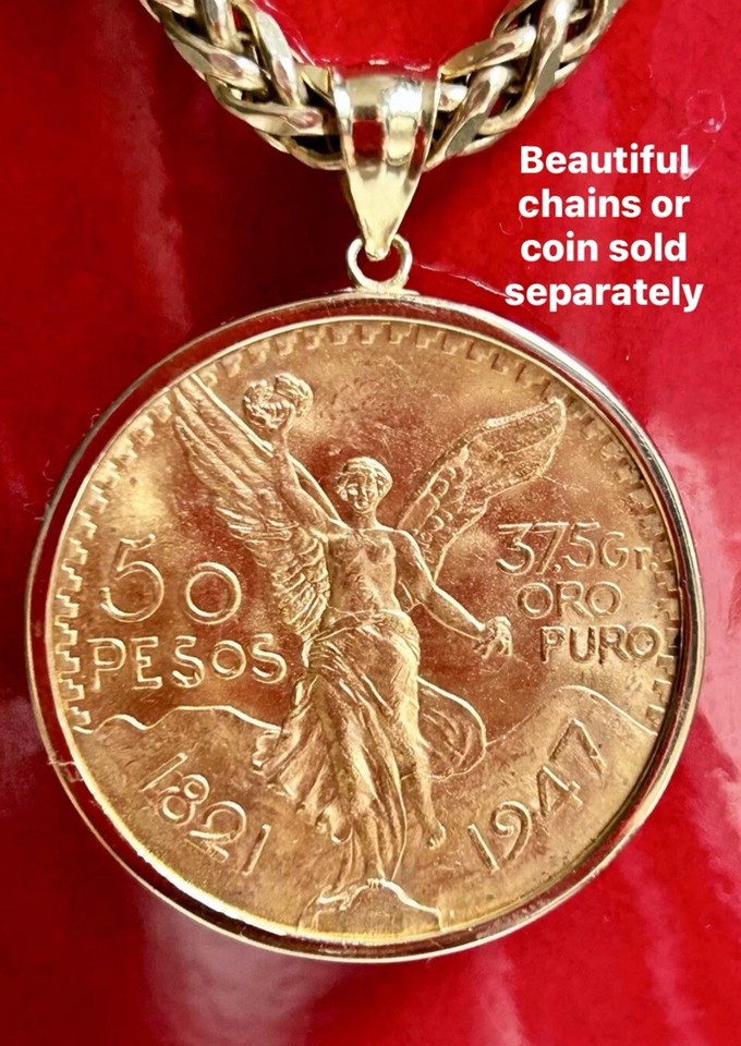 GOLd 14k Bezel 50 pesos pendant solid moneda centenario coin frame ...