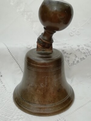 Antique Victorian Brass Hand Bell Ringing Bell Ball Joint Engraved WJH ...