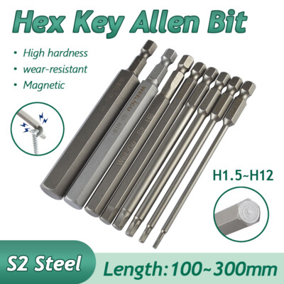 Hex Key Allen Bit Set Extra Long 100/150/200/300mm Impact Driver Drill ...