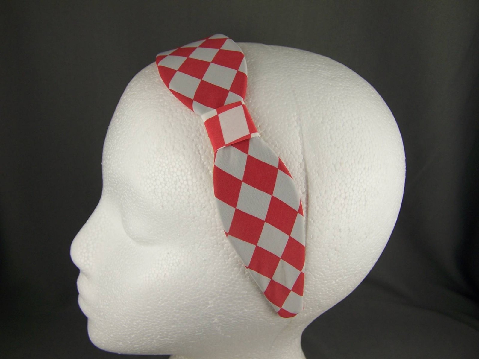 Coral Pink White checker fabric covered 1.75" wide headband hair band ...