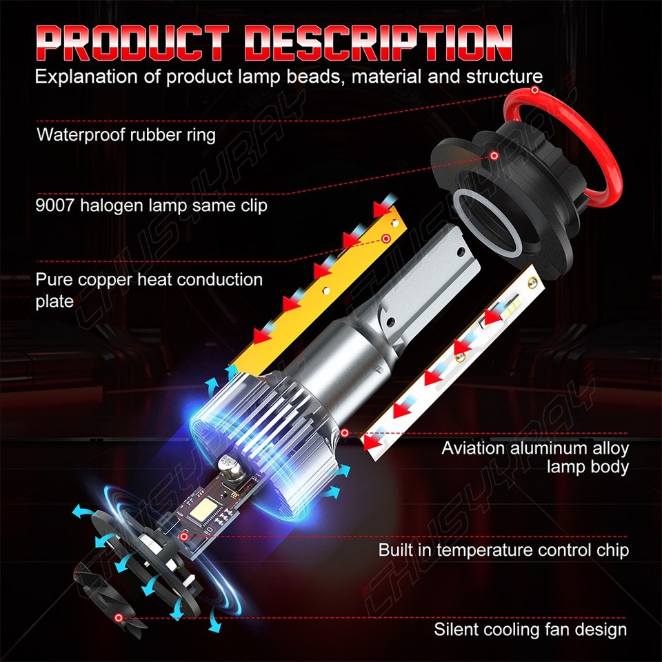 9007 HB5 LED Headlight Bulbs High Low Beam Kit For Ford Ranger 1993 ...