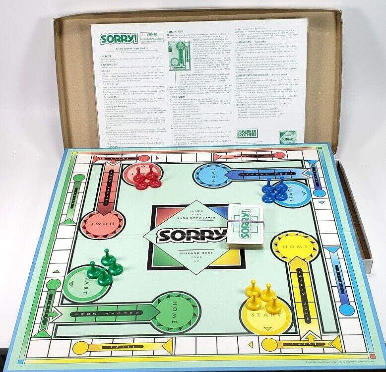 Parker Brothers Sorry! Board Game Vintage 1992 Complete Bad Box ...